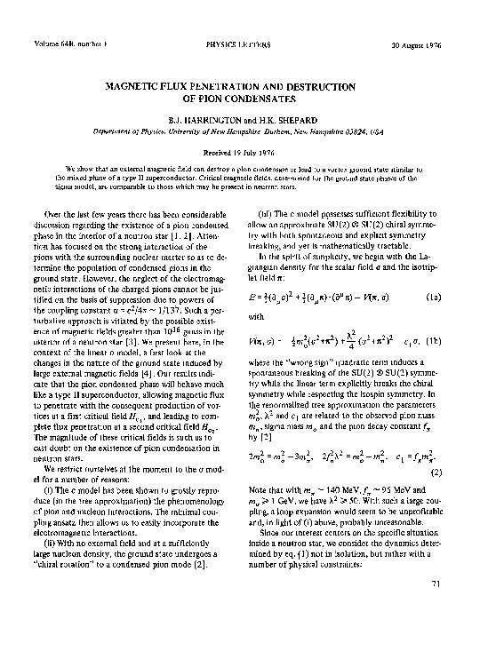 (PDF) Magnetic flux penetration and destruction of pion condensates