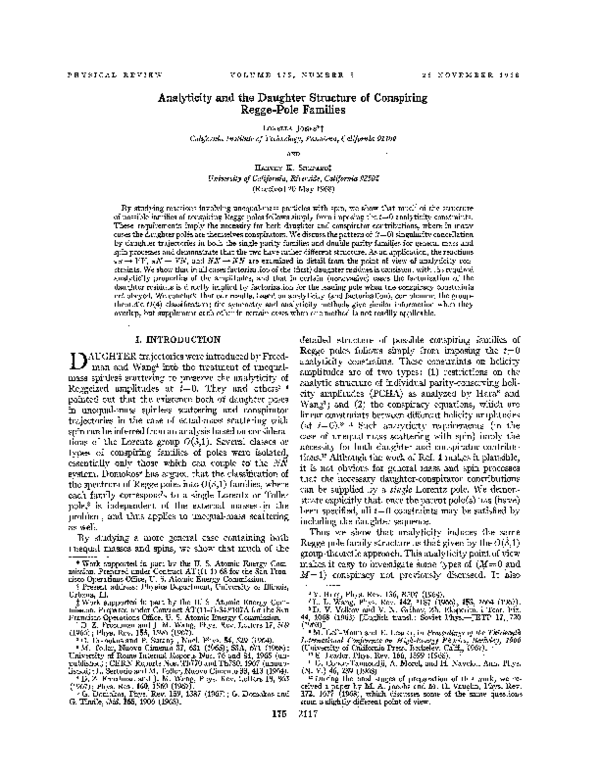 (PDF) Analyticity and the Daughter Structure of Conspiring Regge-Pole ...