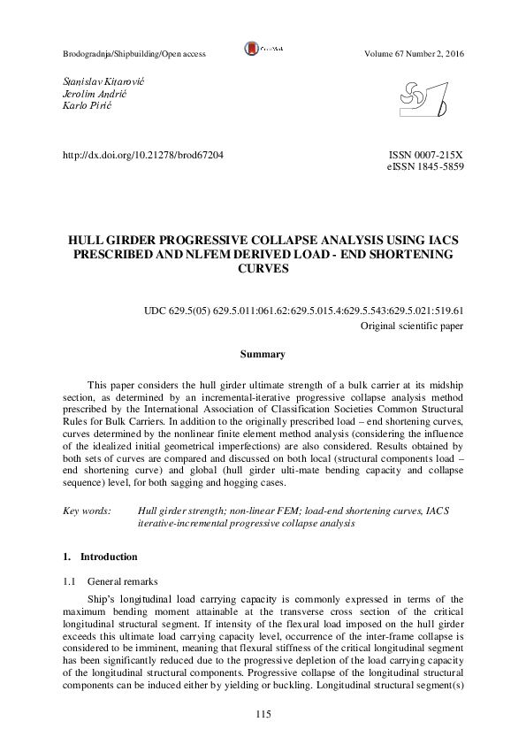 (PDF) Hull Girder Progressive Collapse Analysis Using Iacs Prescribed ...