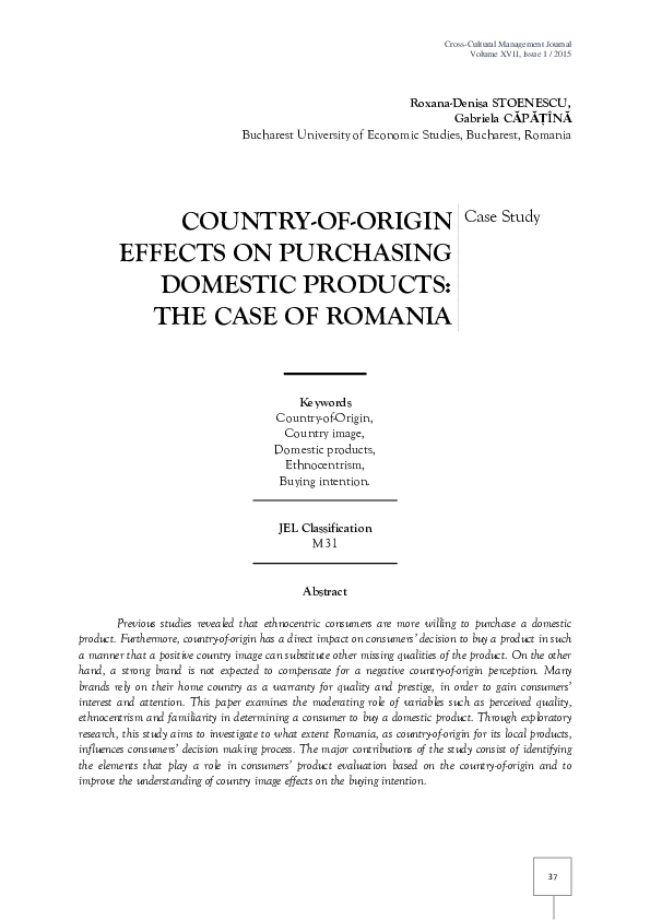 (PDF) Roxana-Denisa STOENESCU, COUNTRY-OF-ORIGIN EFFECTS ON PURCHASING DOMESTIC PRODUCTS: THE ...