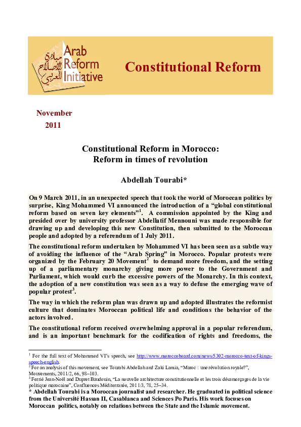 (PDF) Constitutional Reform in Morocco : Reform in times of revolution