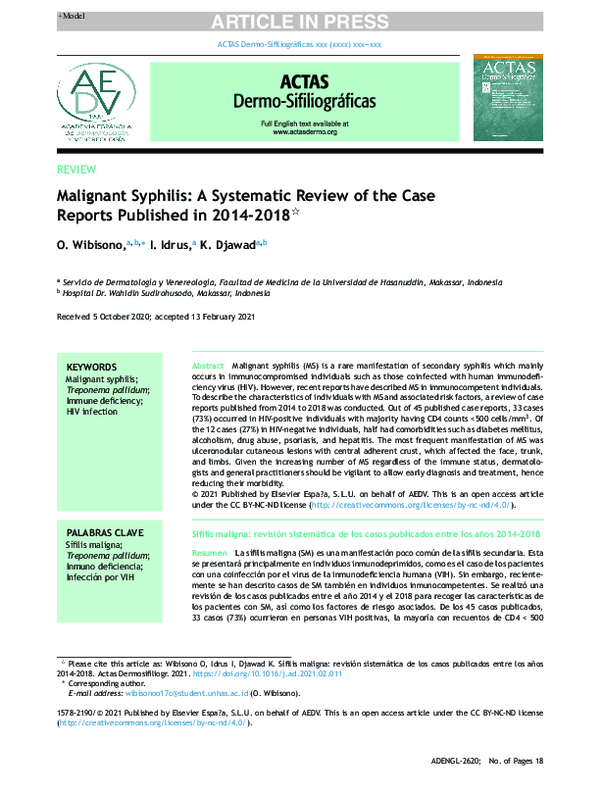 (PDF) Malignant Syphilis: A Systematic Review of the Case Reports ...