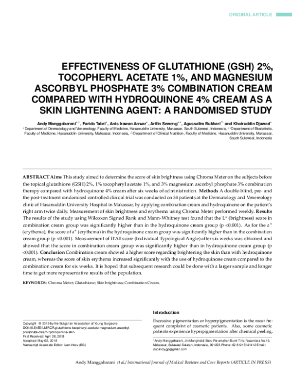 (PDF) Effectivness of Glutathione (GSH) 2%, Tocopheryl Acetate 1%, and ...