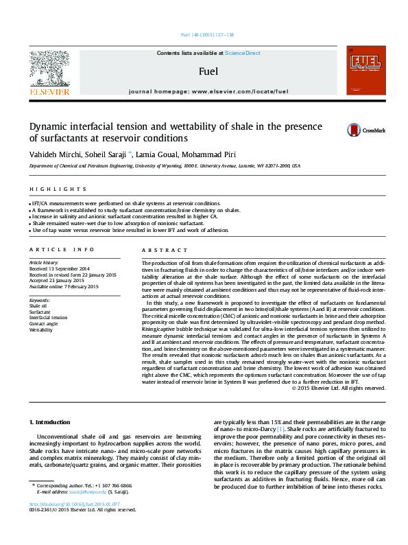 (PDF) Dynamic interfacial tension and wettability of shale in the ...