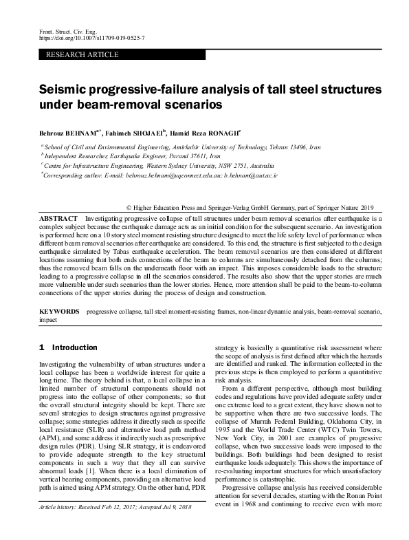 (PDF) Seismic progressive-failure analysis of tall steel structures ...