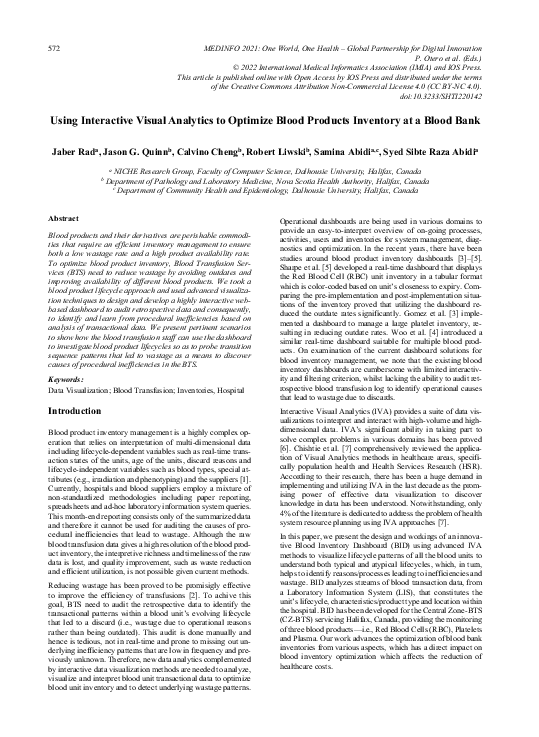 (PDF) Using Interactive Visual Analytics to Optimize Blood Products ...