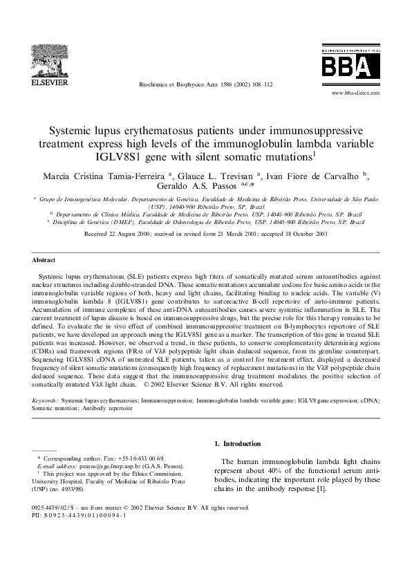 (PDF) Systemic lupus erythematosus patients under immunosuppressive treatment express high ...