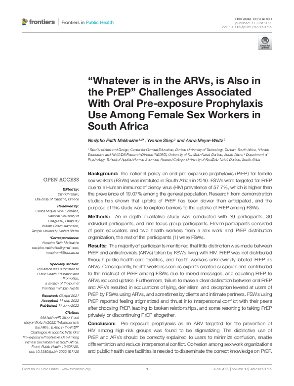 (PDF) “Whatever is in the ARVs, is Also in the PrEP” Challenges ...