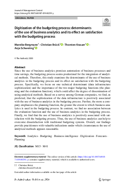 (PDF) Digitization of the budgeting process: determinants of the use of ...