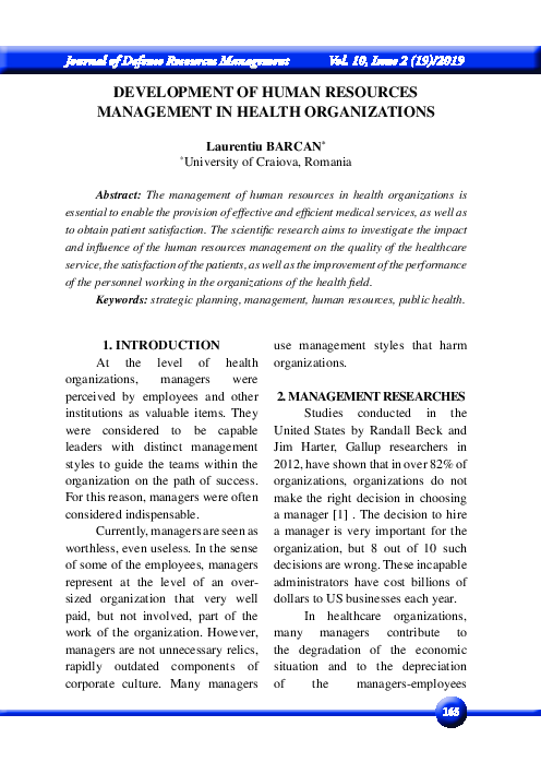(PDF) Development of Human Resources Management in Health Organizations