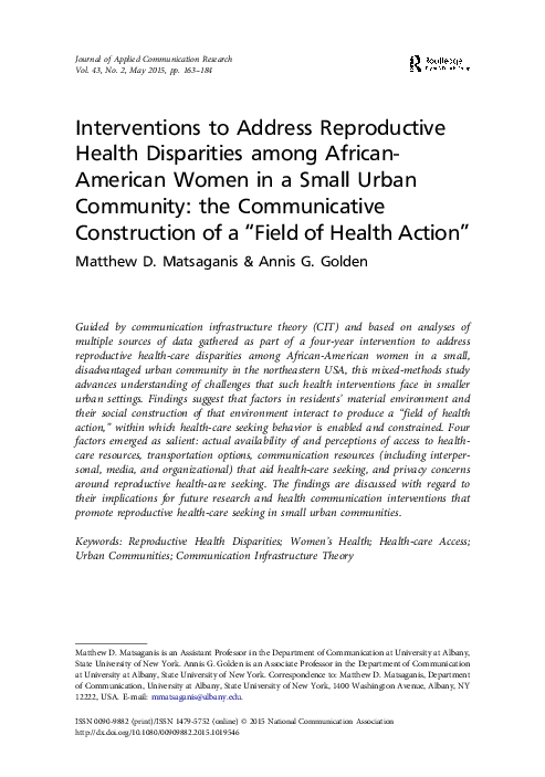 (PDF) Interventions to Address Reproductive Health Disparities among ...