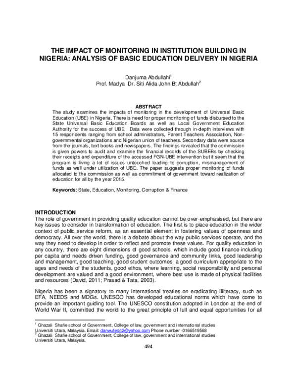 (PDF) The impact of monitoring in institution building in Nigeria ...
