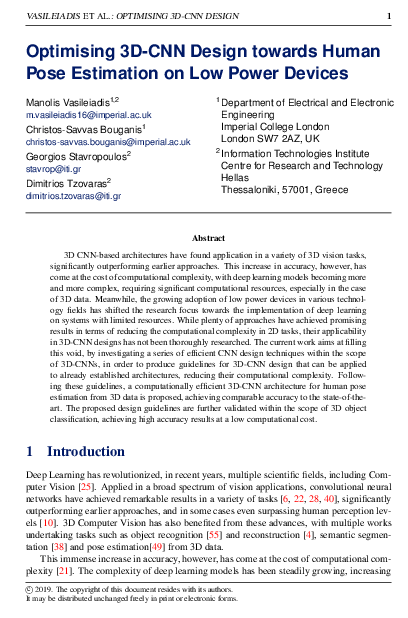 Pdf Optimising 3d Cnn Design Towards Human Pose Estimation On Low Power Devices Dimitrios