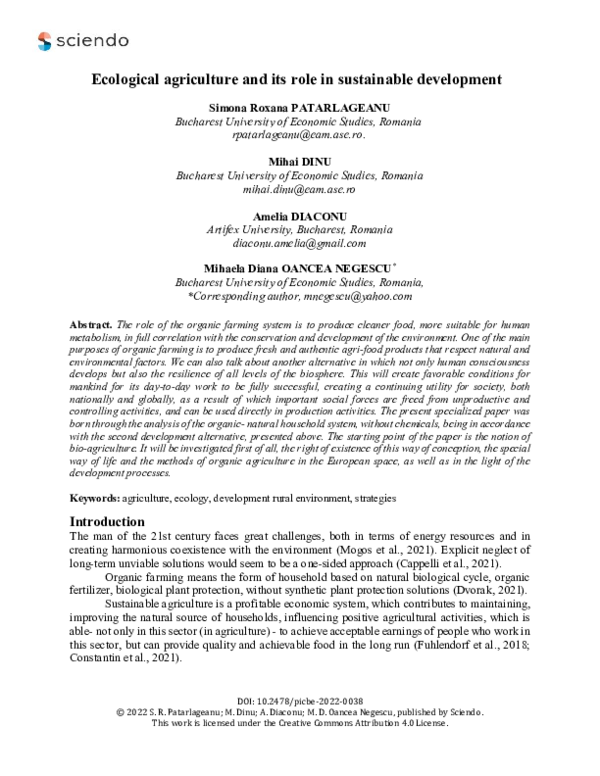 (PDF) Ecological agriculture and its role in sustainable development