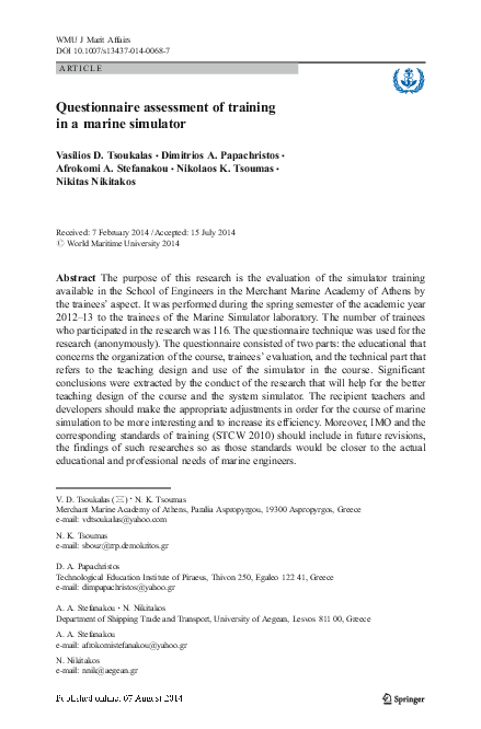 (PDF) Questionnaire assessment of training in a marine simulator