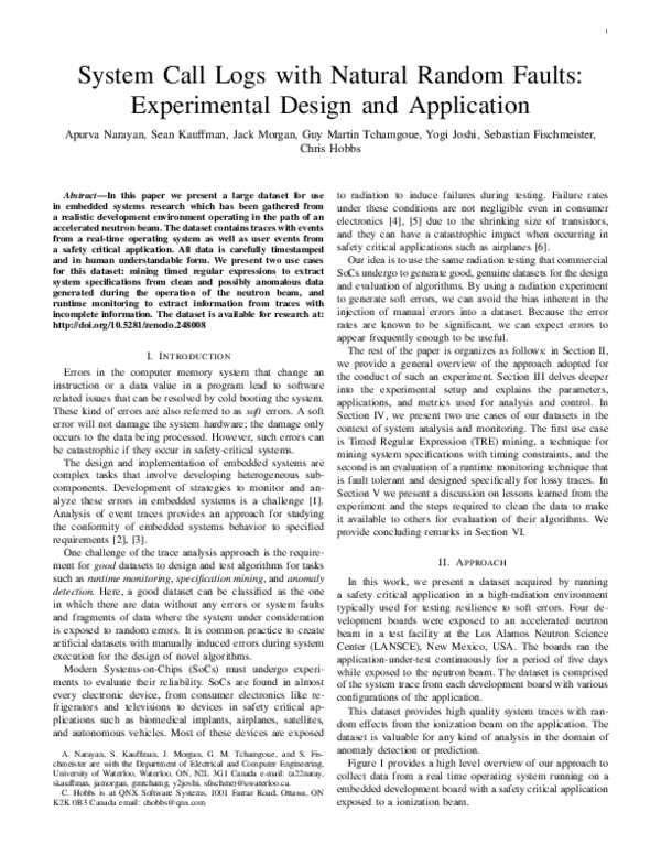 (PDF) System Call Logs With Natural Random Faults: Experimental Design ...