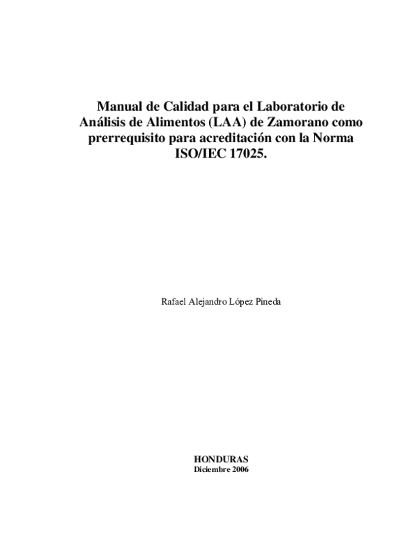(PDF) Manual de Calidad para el Laboratorio de Análisis de Alimentos (LAA) de Zamorano como ...