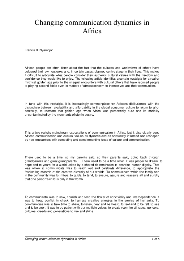 (PDF) Changing communication dynamics in Africa