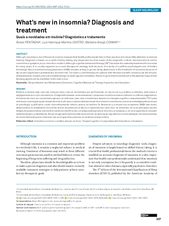 (PDF) What’s new in insomnia? Diagnosis and treatment