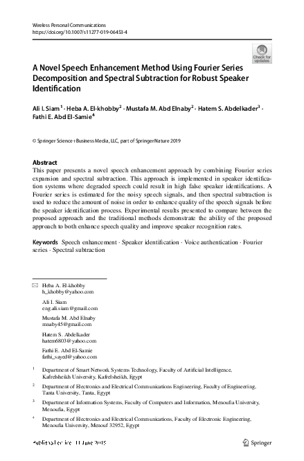 (PDF) A Novel Speech Enhancement Method Using Fourier Series Decomposition and Spectral ...