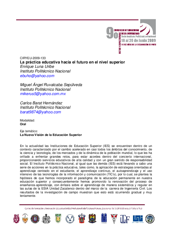(PDF) La práctica educativa hacia el futuro en el nivel superior