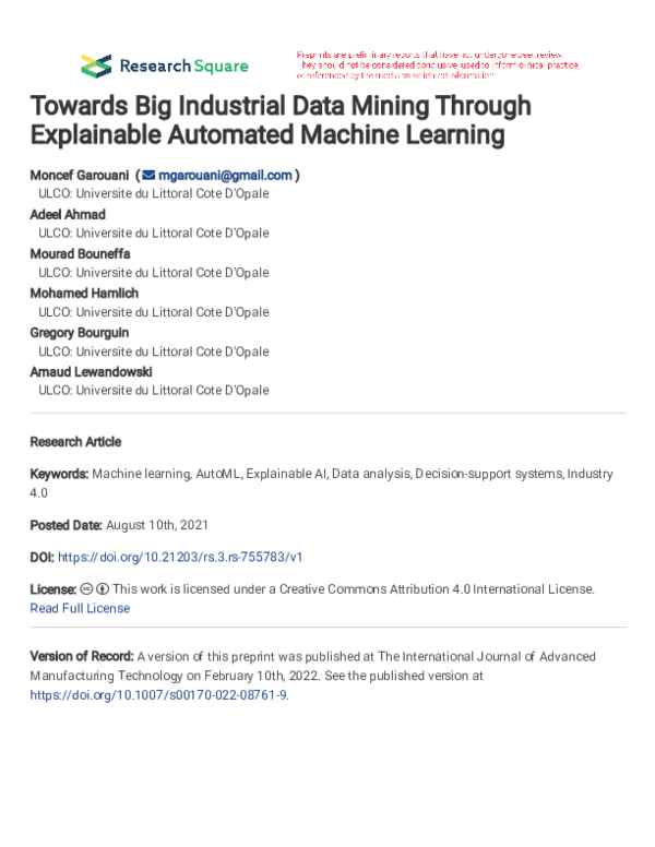 (PDF) Towards big industrial data mining through explainable automated machine learning