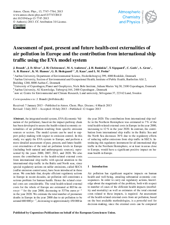 (PDF) Assessment of past, present and future health-cost externalities ...