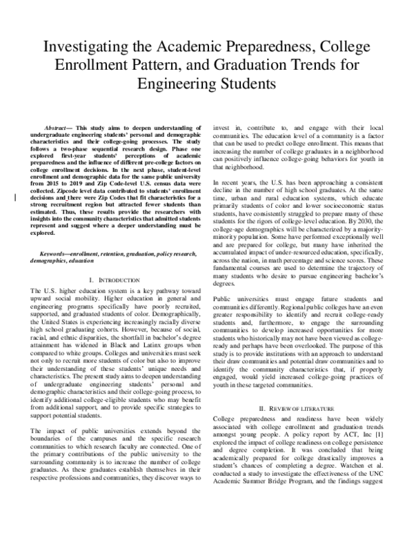 (PDF) Investigating the Academic Preparedness, College Enrollment ...