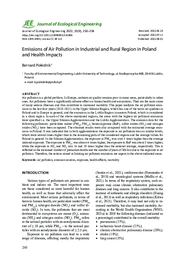 (PDF) Emissions of Air Pollution in Industrial and Rural Region in ...