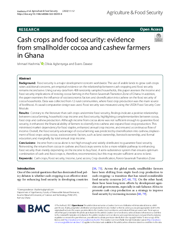 (PDF) Cash crops and food security: evidence from smallholder cocoa and ...