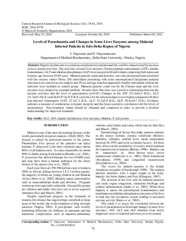 (PDF) Levels of Parasitaemia and Changes in Some Liver Enzymes among ...