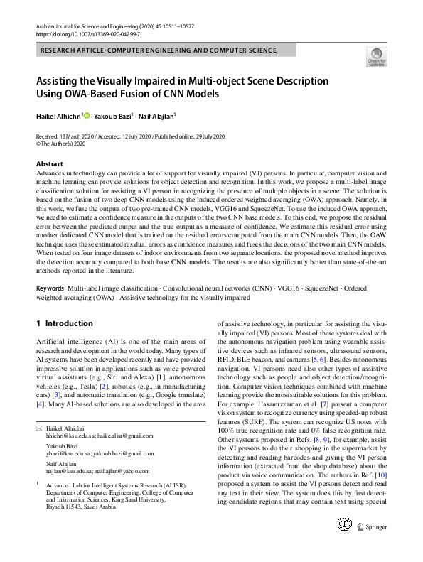 (PDF) Assisting the Visually Impaired in Multi-object Scene Description Using OWA-Based Fusion ...