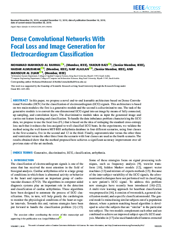(PDF) Dense Convolutional Networks With Focal Loss and Image Generation ...