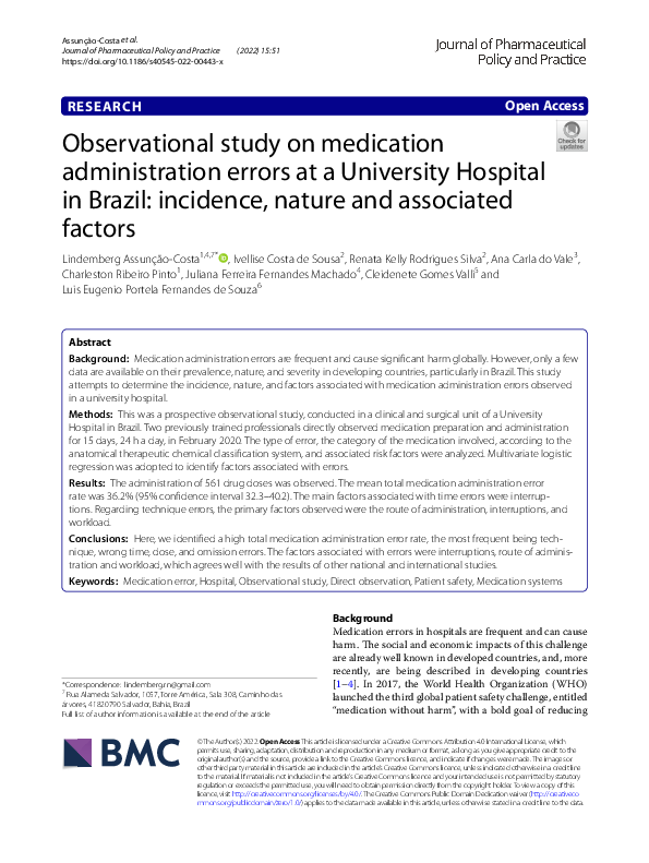 (PDF) Observational study on medication administration errors at a University Hospital in Brazil ...