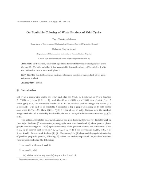(PDF) On Equitable Coloring Of Weak Product Of Odd Cycles | Tayo ...
