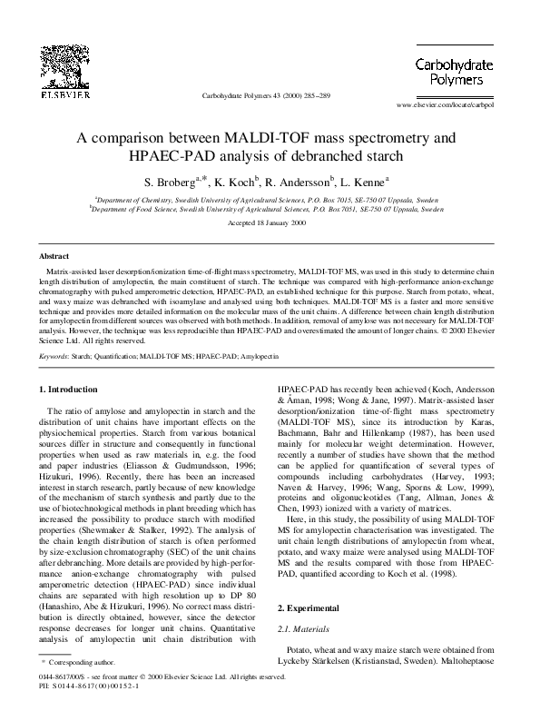 (PDF) A comparison between MALDI-TOF mass spectrometry and HPAEC-PAD ...