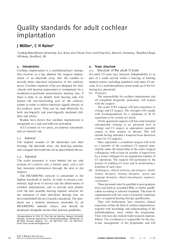 (PDF) Quality standards for adult cochlear implantation