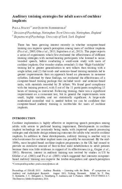 (PDF) Effectiveness of computer-based auditory training for adult users of cochlear implants