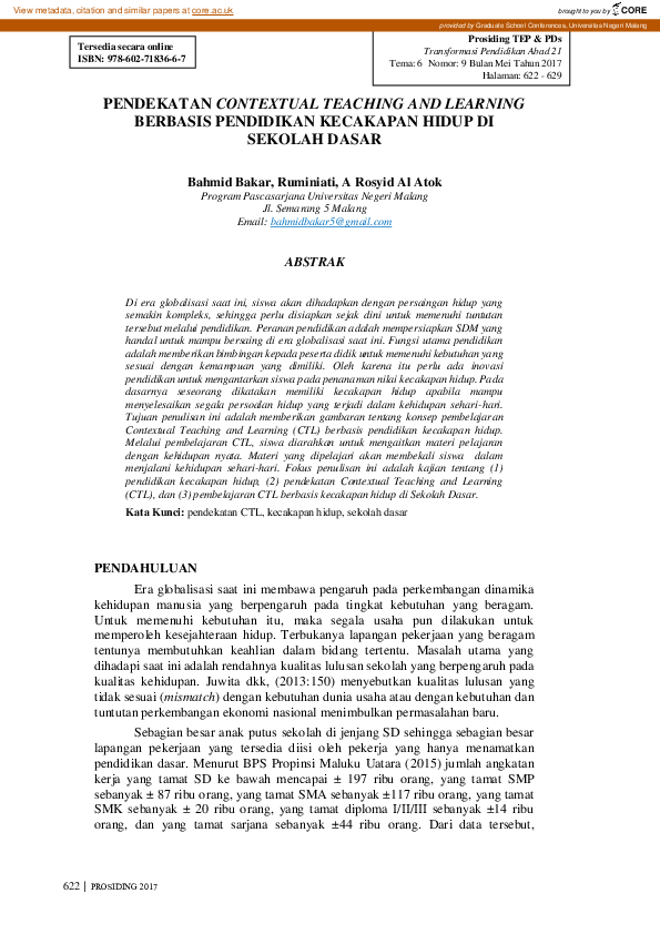 (PDF) Pendekatan Contextual Teaching and Learning Berbasis Pendidikan Kecakapan Hidup DI Sekolah ...
