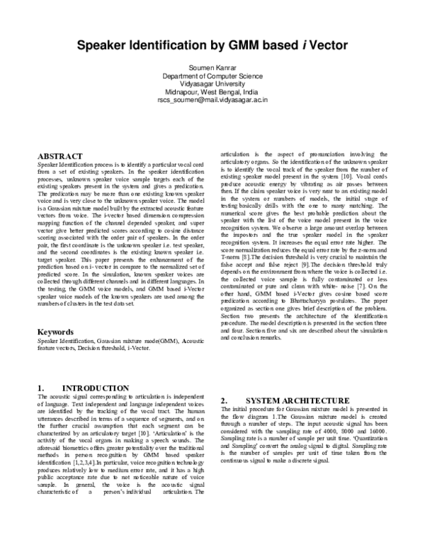 (PDF) Speaker Identification by GMM based i Vector