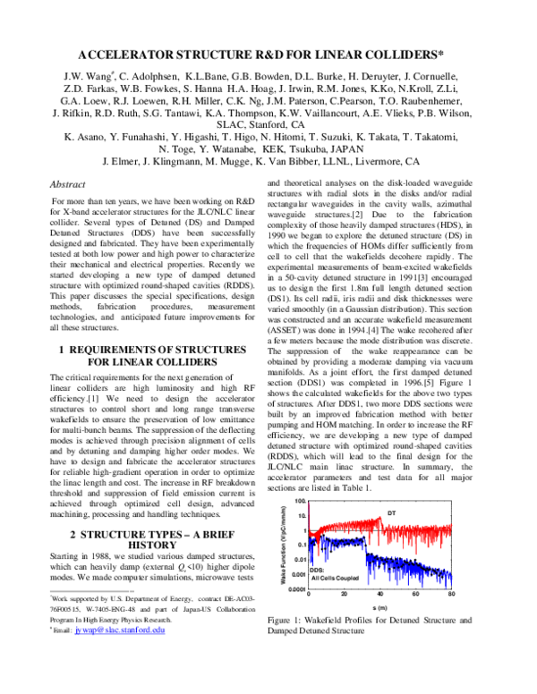 (PDF) Accelerator structure R&D for linear colliders