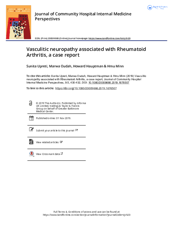 Vasculitic neuropathy associated with Rheumatoid Arthritis, a case report