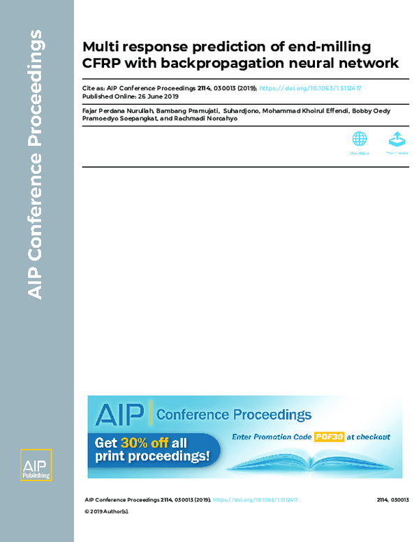(PDF) Multi response prediction of end-milling CFRP with backpropagation neural network