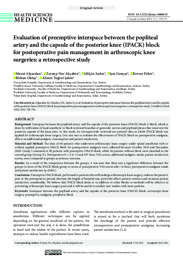 Pdf Evaluation Of Preemptive Interspace Between The Popliteal Artery And The Capsule Of The
