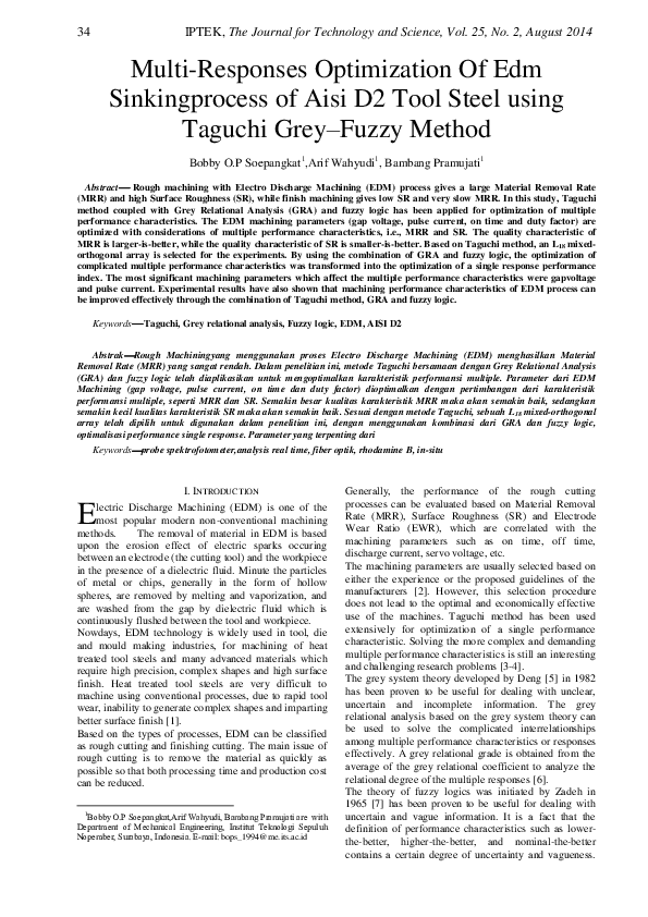 (PDF) Multi-Responses Optimization Of Edm Sinking Process Of Aisi D2 Tool Steel Using Taguchi ...