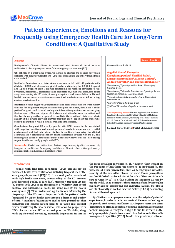 (PDF) Patient Experiences, Emotions and Reasons for Frequently using ...