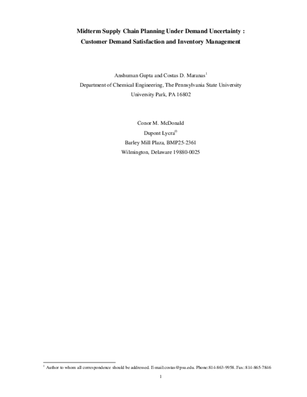 (PDF) Mid-term supply chain planning under demand uncertainty: customer demand satisfaction and ...