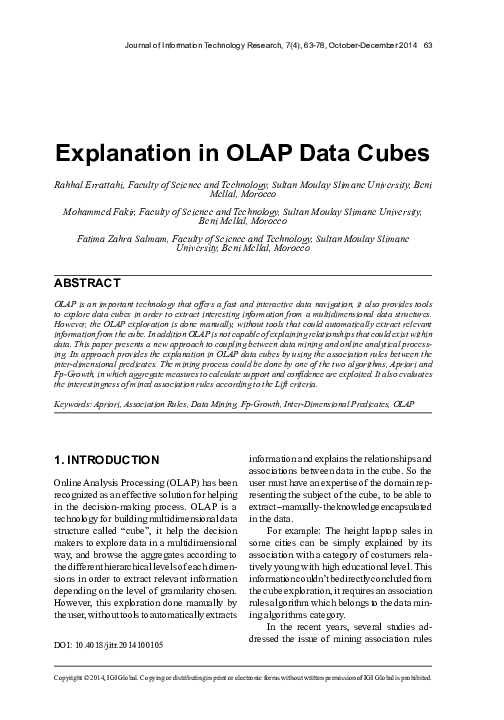 (PDF) Explanation in OLAP Data Cubes
