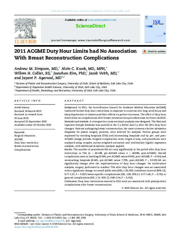 (PDF) 2011 ACGME Duty Hour Limits had No Association With Breast ...