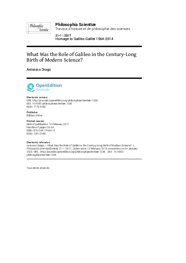 (PDF) What Was the Role of Galileo in the Century-Long Birth of Modern ...